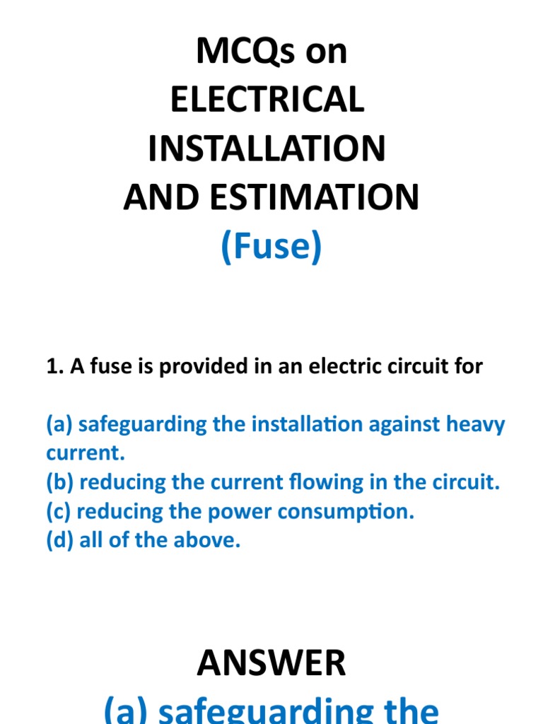 MCQ Electrical Installation and Estimation | PDF