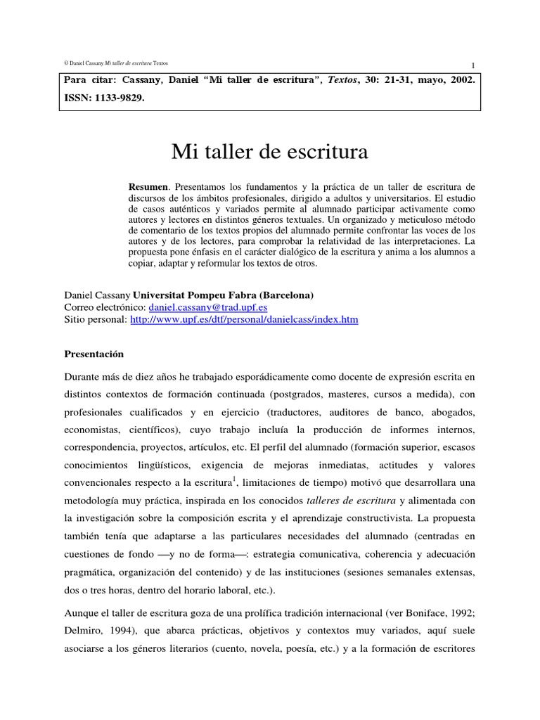 Mi Taller de Escritura | PDF | Autor | Escritura