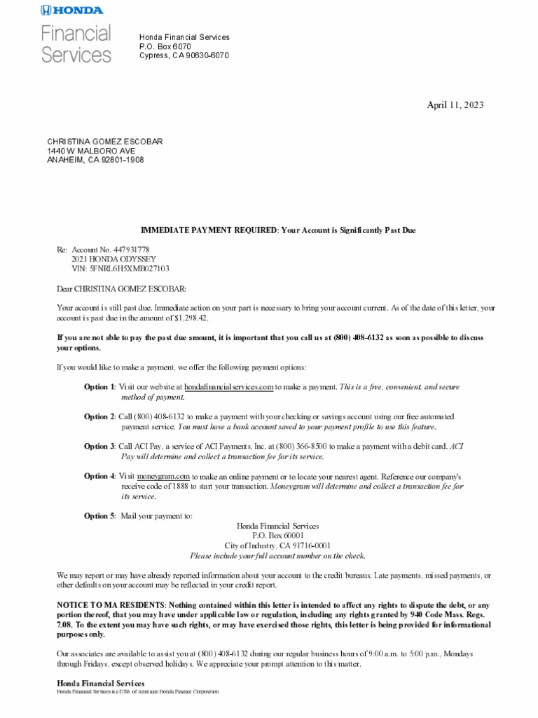 April 11, 2023: Honda Financial Services Is A DBA of American Honda ...