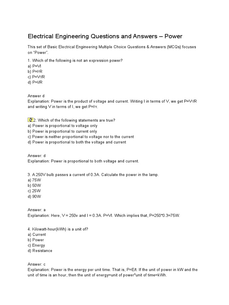 Objective Electrical Engineering Pdf Power Physics Electrical