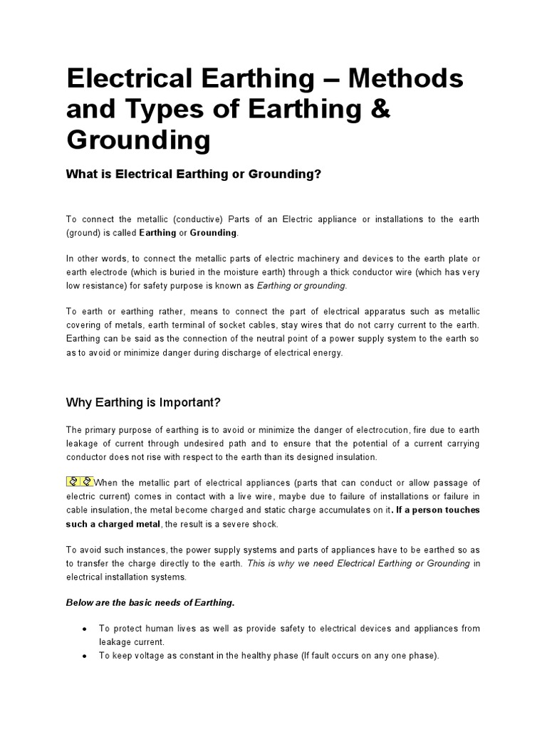 Earthing and Electrical Grounding Types of Earthing | PDF | Electrical ...
