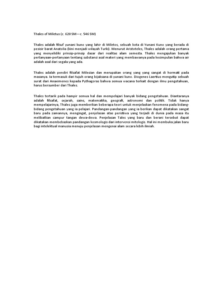 Thales: Filsuf Pertama dari Miletos | PDF | Ilmu Sosial | Sejarah