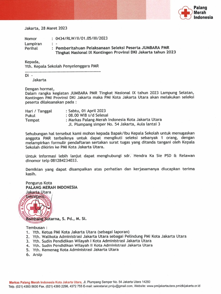 Undangan Seleksi Calon Peserta Jumbara PMR Tingkat Nasional IX | PDF