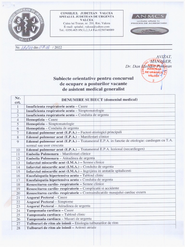Tematica Asistent Medical Generalist | PDF