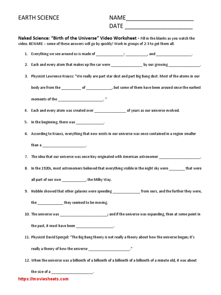 Birthofthe Universevideoworksheet 2 | PDF | Universe | Nuclear Fusion