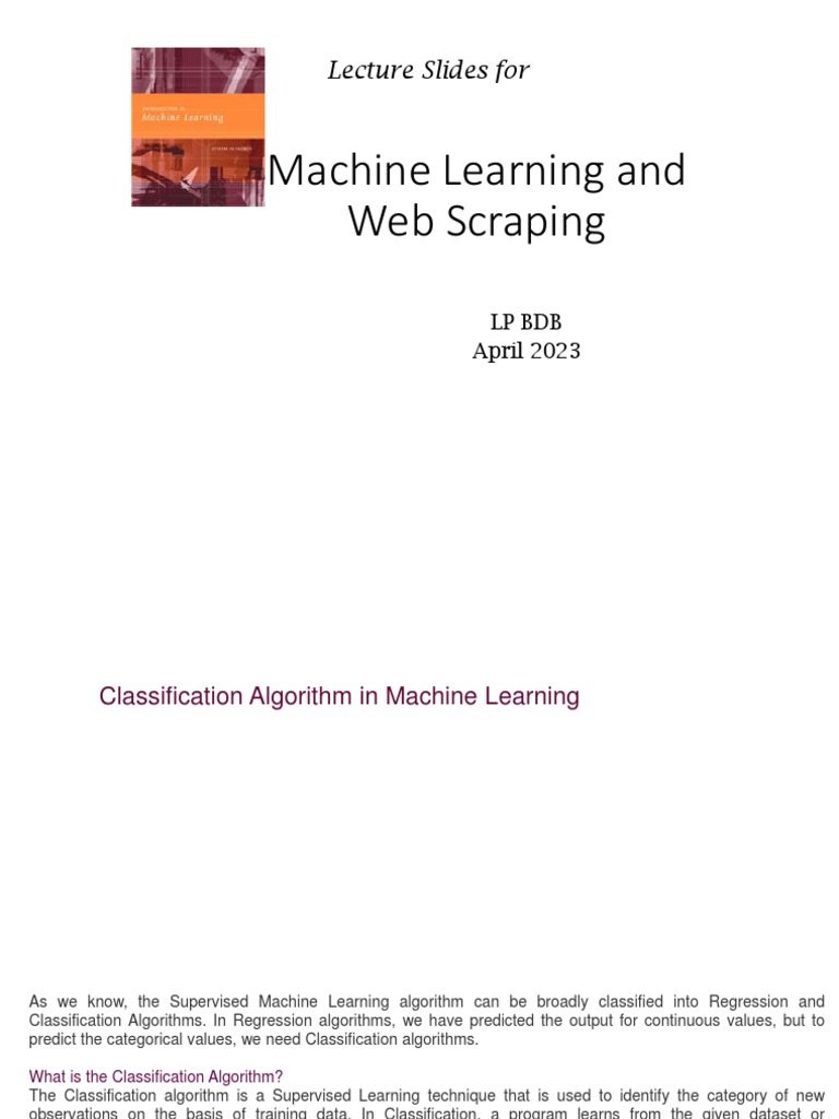 Machine Learning and Web Scraping Lecture 03 | PDF | Support Vector Machine | Statistical ...
