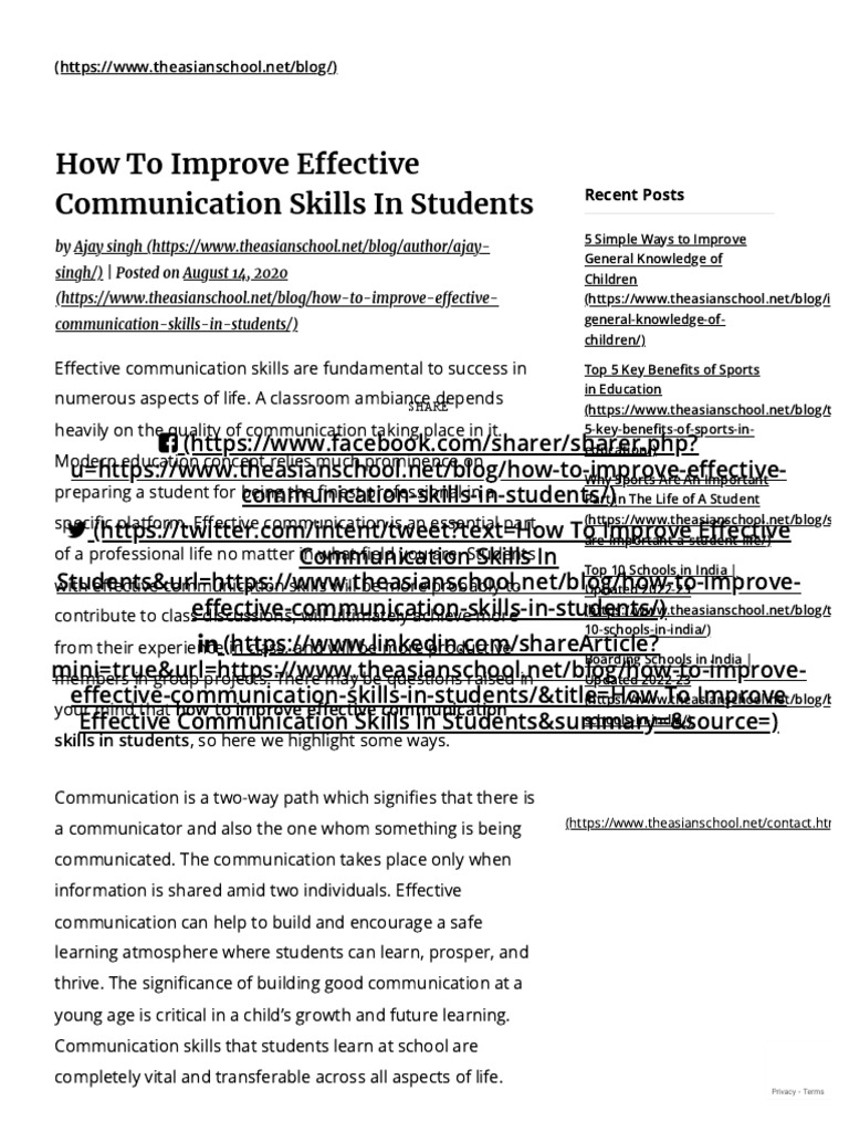 How To Improve Effective Communication Skills in Students | PDF