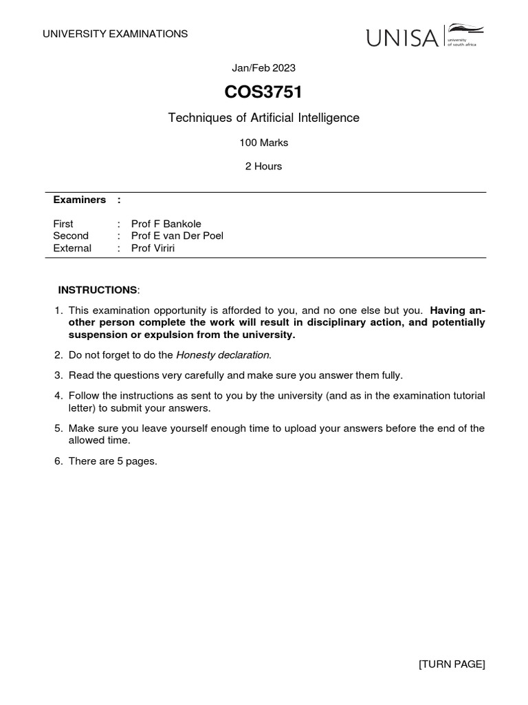 Cos3751 - 2023 Paper | PDF | Mathematics Of Computing | Logic