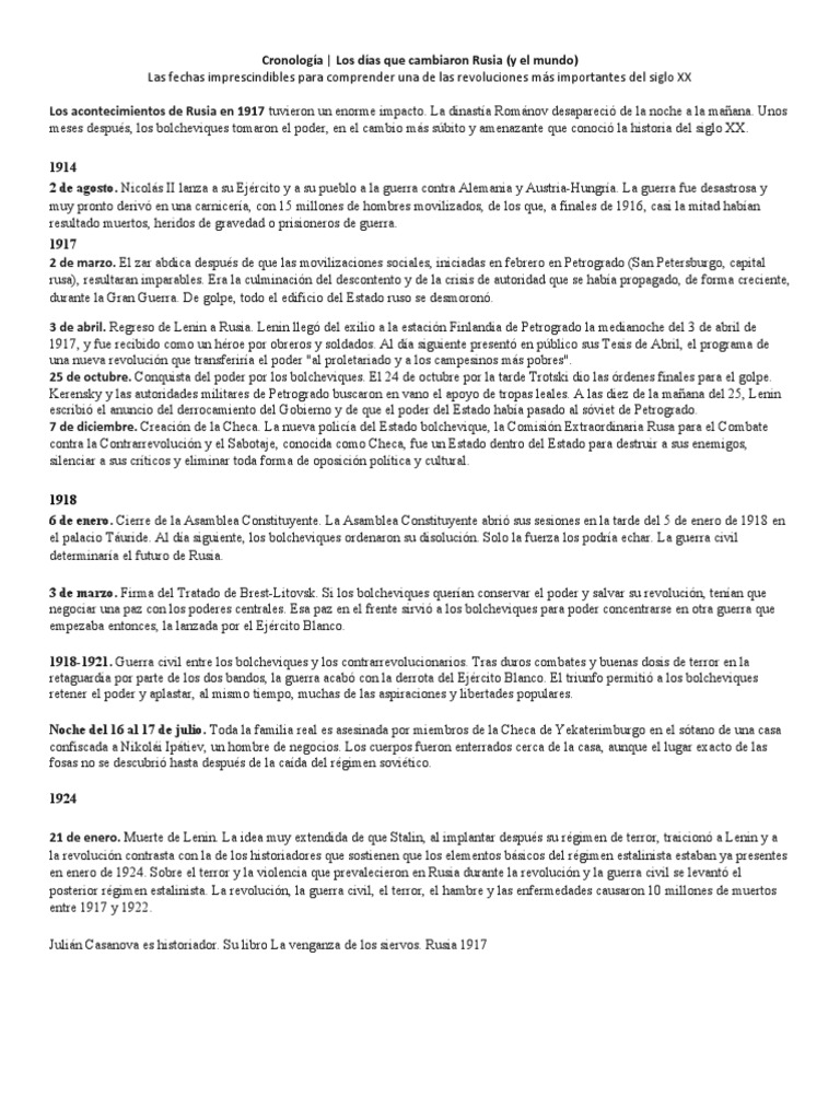 Linea Del Tiempo Revolucion Rusa | PDF | Vladimir Lenin | Imperio ruso