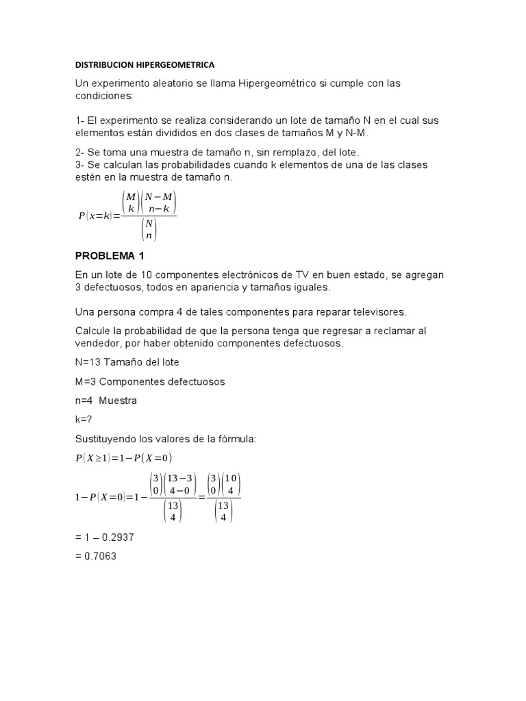 Distribucion Hipergeometrica-1 | PDF | Probabilidad | Teoría estadística