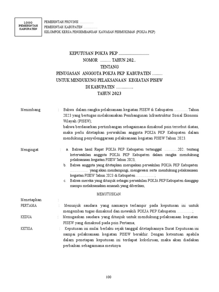 Format 2. 7 Contoh Keputusan Penugasan Anggota POKJA PKP | PDF