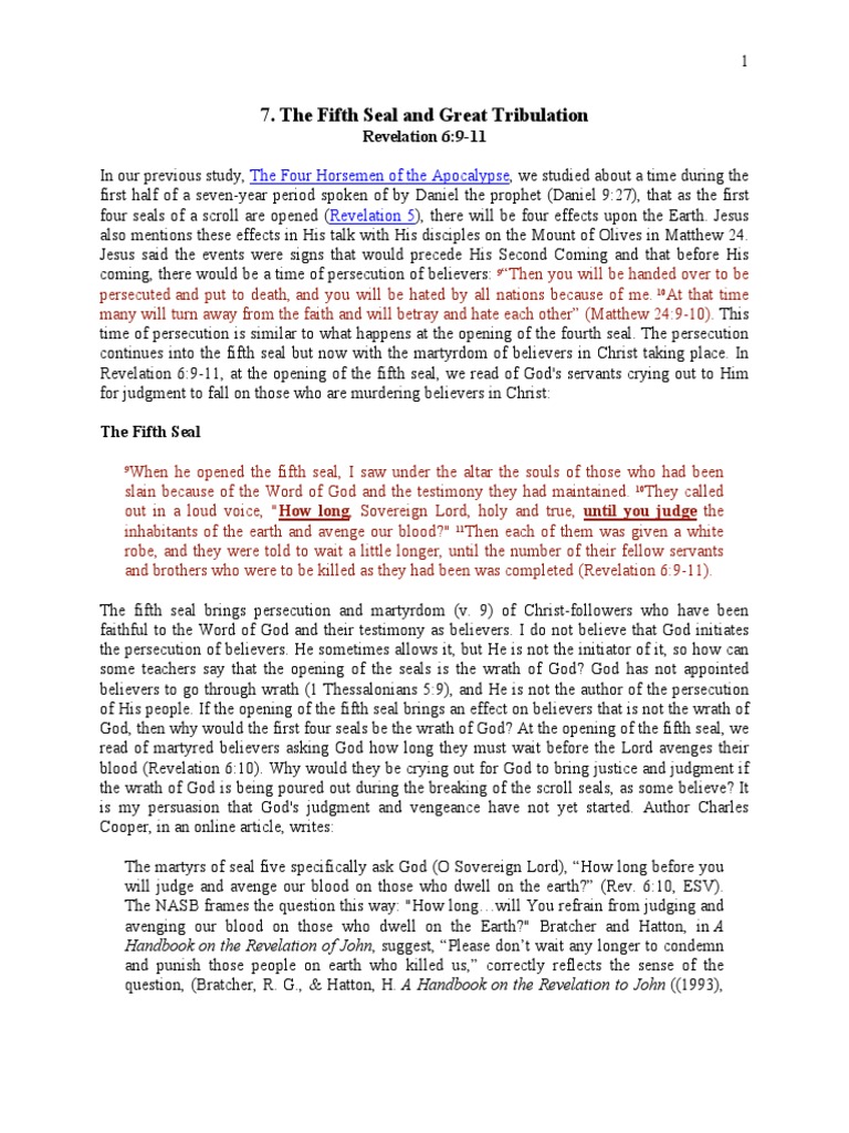 The Fifth Seal and Great Tribulation: Revelation 6:9-11 | PDF | Great ...