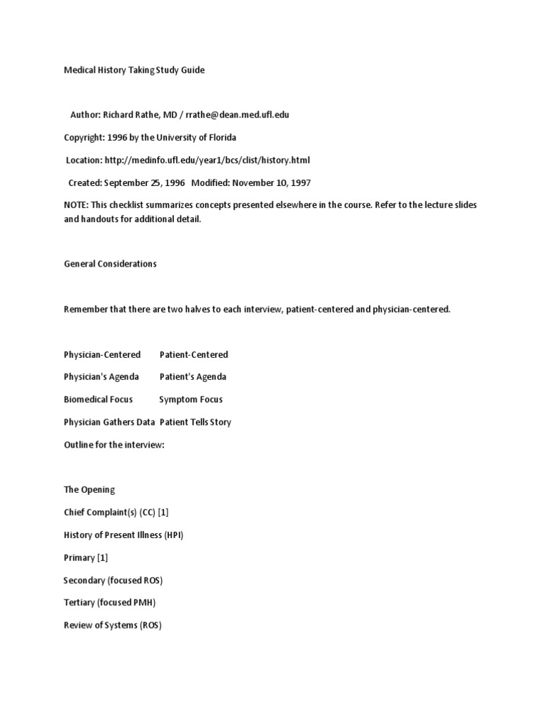 Medical History Taking Study Guide | PDF | Physical Examination | Pain
