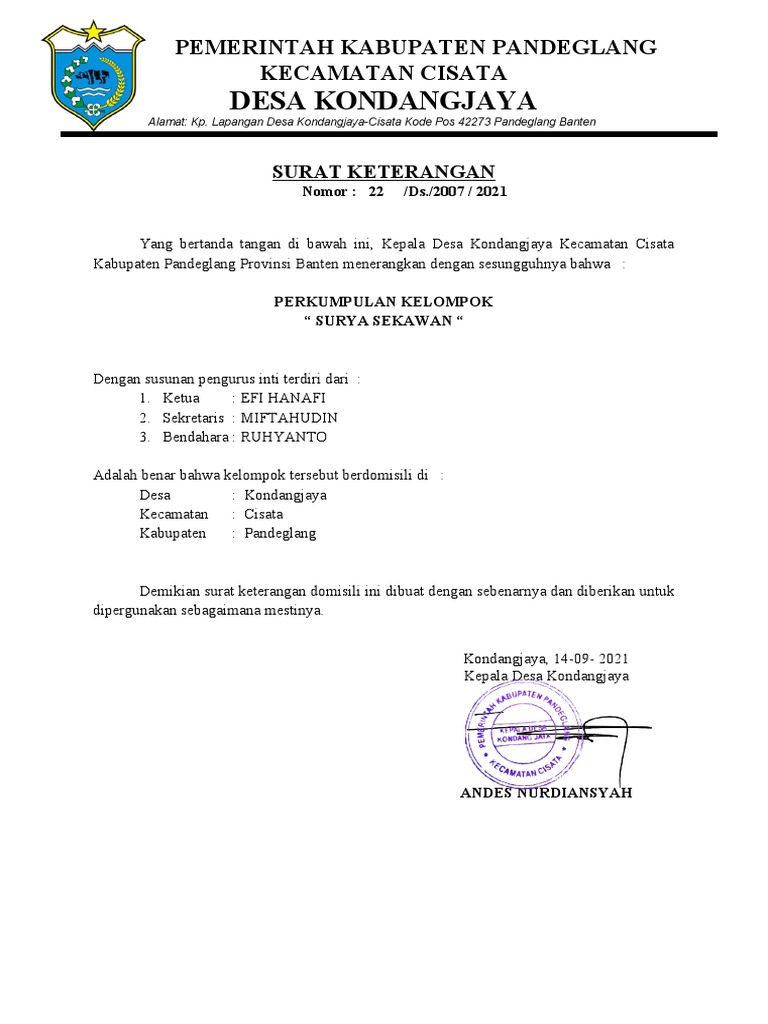 Surat Keterangan Dari Desa | PDF