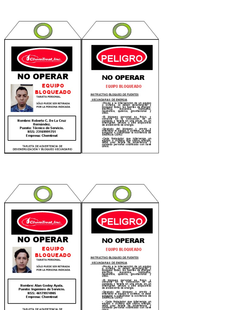 Formato Tarjeta Bloqueo Pdf Ingeniería Mecánica