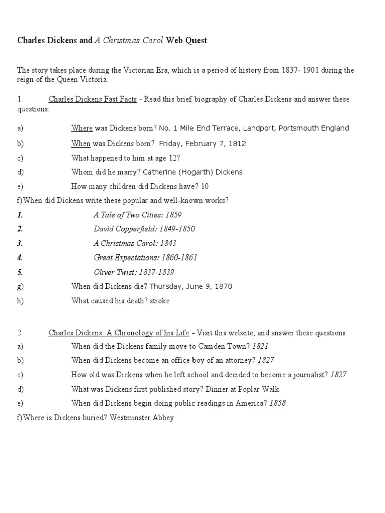 A Christmas Carol WebQuest | PDF | Charles Dickens | Tiny Tim (A ...