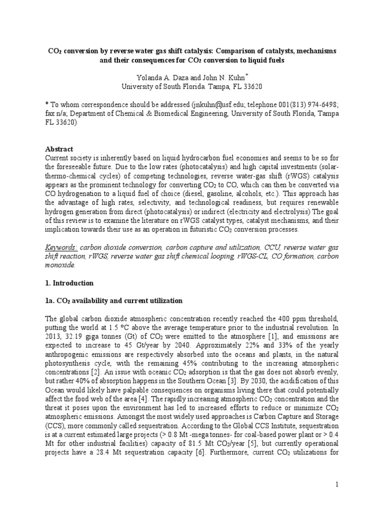 CO2 Conversion by Reverse Water Gas Shift Catalysis: Comparison of Catalysts, Mechanisms and ...