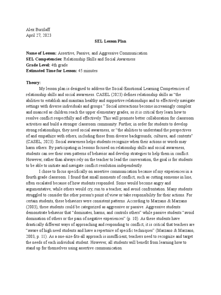 Assertive Communication SEL Lesson | PDF | Communication | Cognitive ...