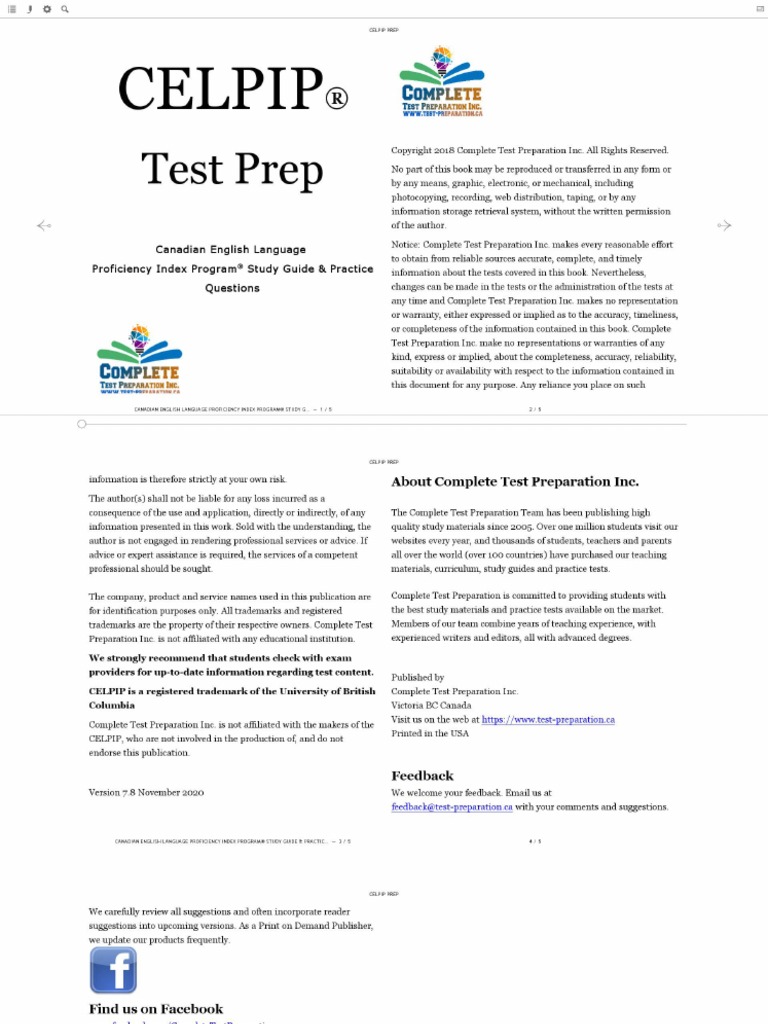 Canadian English Language Proficiency Index Program® Study Guide Practice Questions | PDF