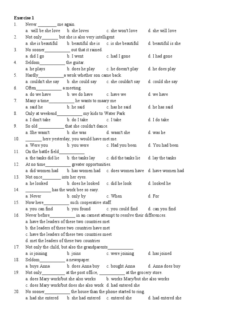 Inversion Exercises for English Grammar | PDF