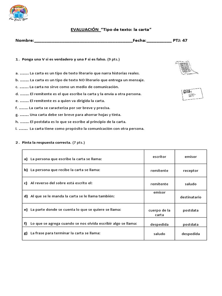 Evaluacion La Carta y Sus Partes | PDF