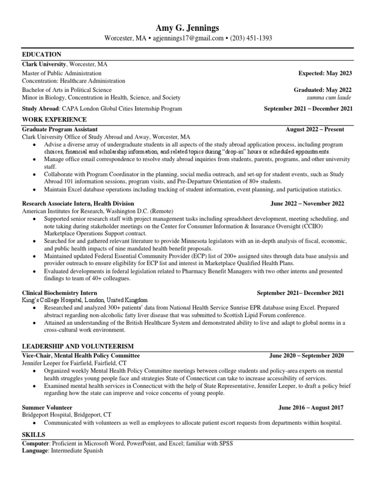 Aj Resume April 23 | PDF | International Student | Health Care