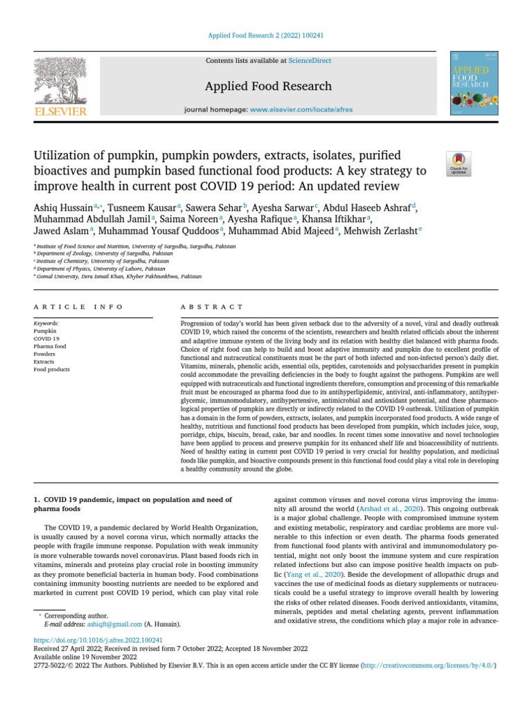 Applied Food Research: Sciencedirect | PDF | Cucurbita | Juice