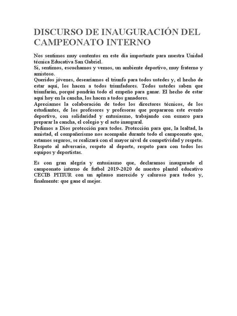 Discurso de Inauguración Del Campeonato | PDF
