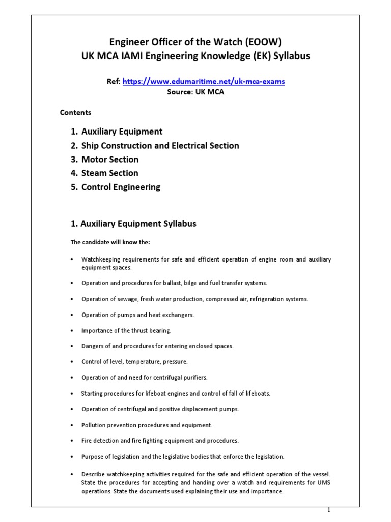 Iami Engineering Knowledge Syllabus | PDF | Control System | Boiler