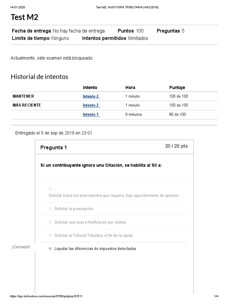 Test M2 - AUDITORÍA TRIBUTARIA (AGO2019) | PDF | Evasión de impuestos ...