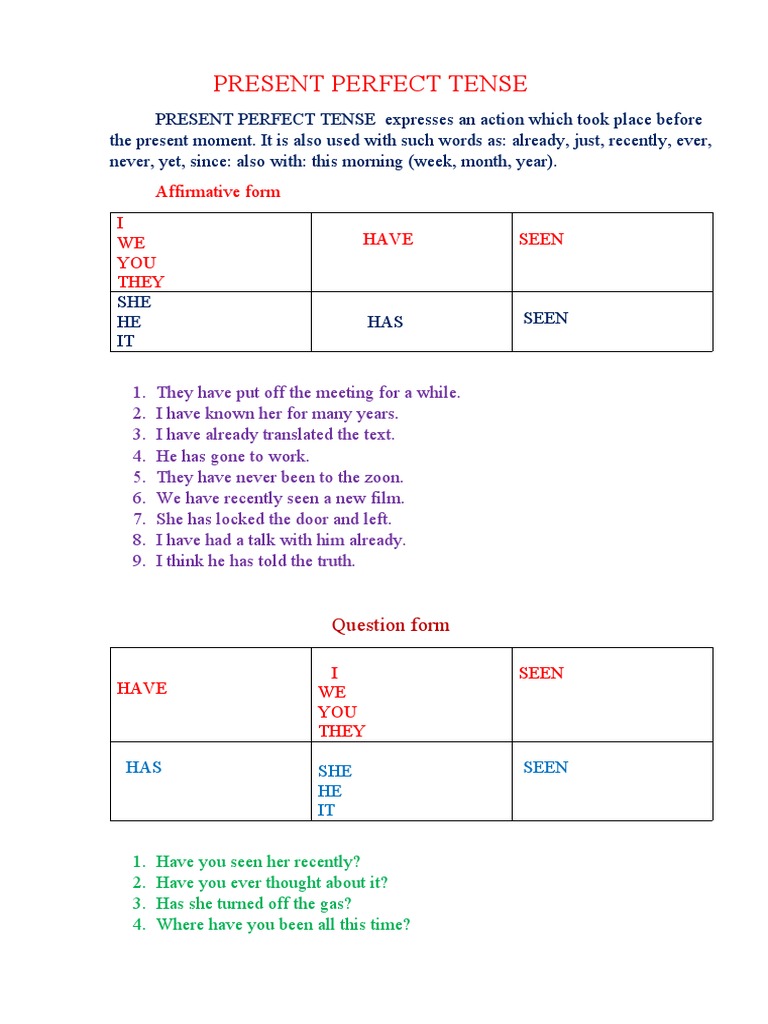 PRESENT PERFECT TENSE (3 ЗАНЯТТЯ) | PDF | Grammar | Linguistics