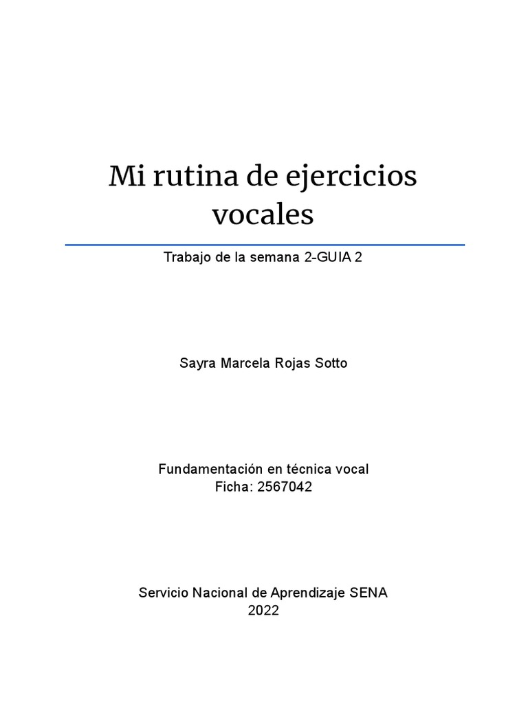 Mi Rutina de Ejercicios Vocales: Trabajo de La Semana 2-GUIA 2 | PDF