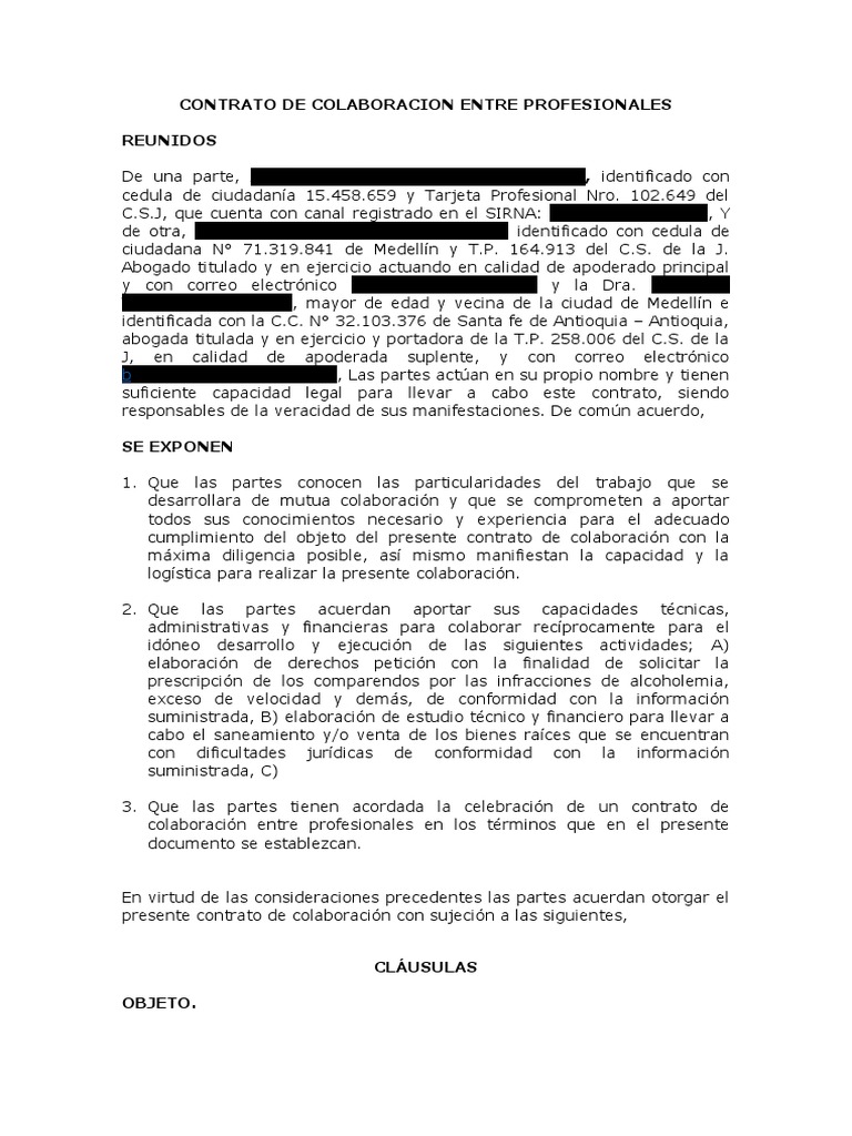 Contrato de Colaboracion Entre Profesionales | PDF | Daños y perjuicios ... Contrato de Colaboracion Entre Profesionales | PDF | Daños y perjuicios ...