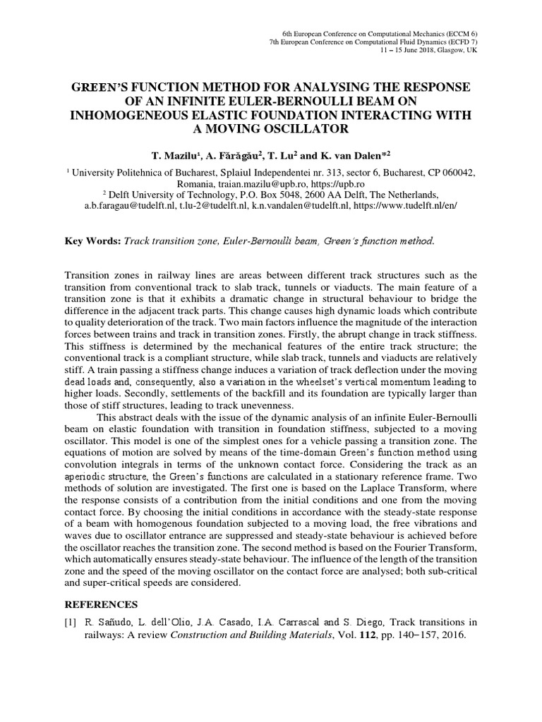Green's Function Method For Analysing The Response of An Infinite Euler-Bernoulli Beam On ...