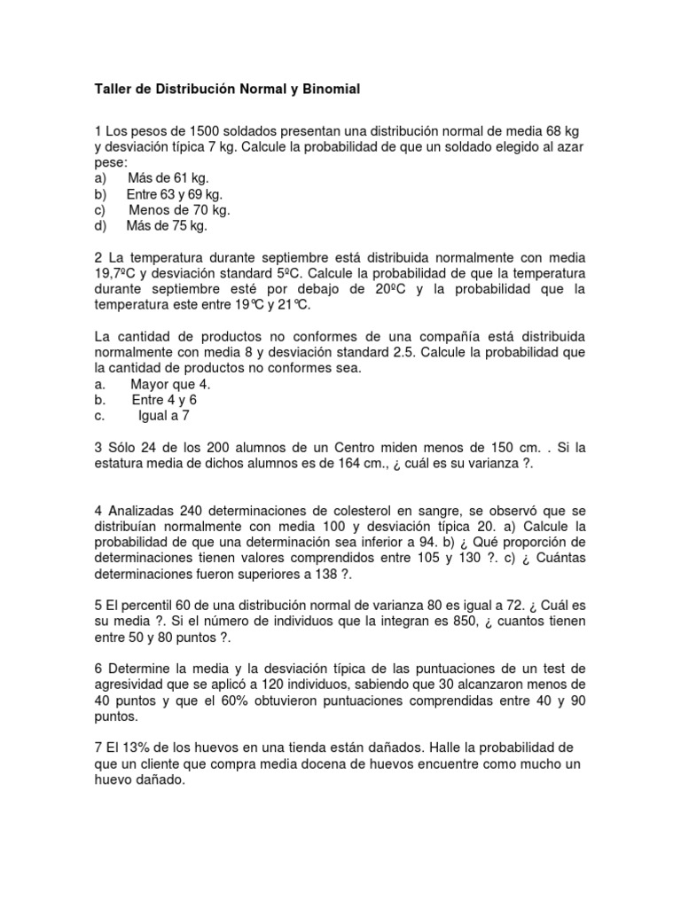 Taller de Distribución Normal y Binomial | PDF