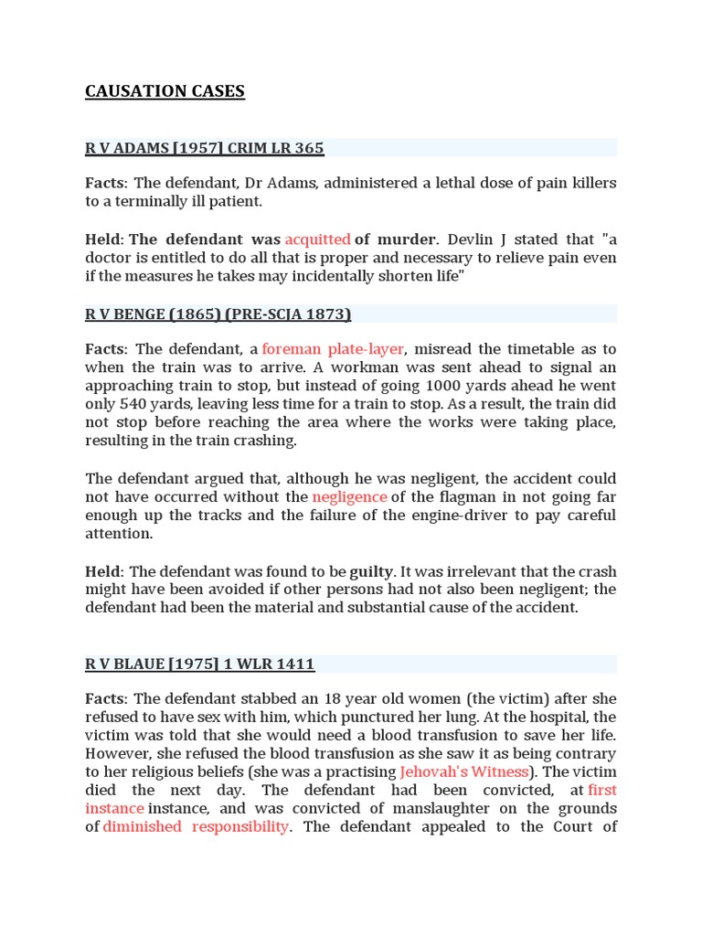 Causation Cases | PDF | Causation (Law) | Crimes