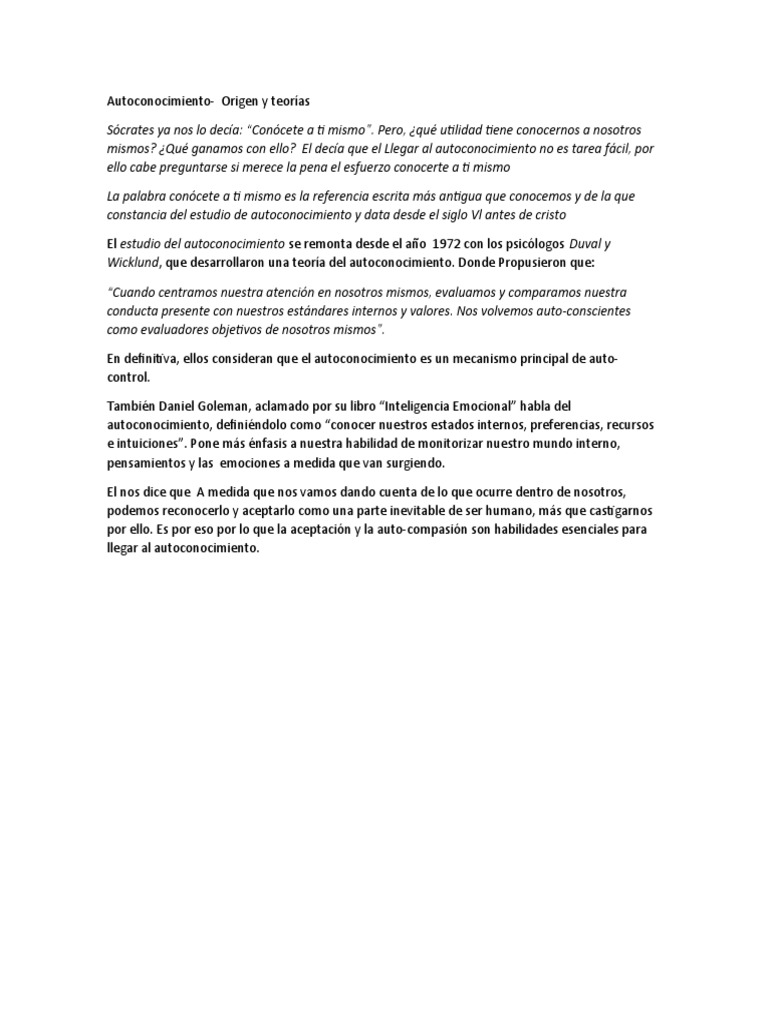El Origen Y Las Teorías Del Autoconocimiento Desde Sócrates Hasta Los