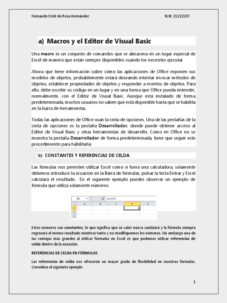 A) Macros y El Editor de Visual Basic | PDF | Hoja de cálculo | Flujo de control