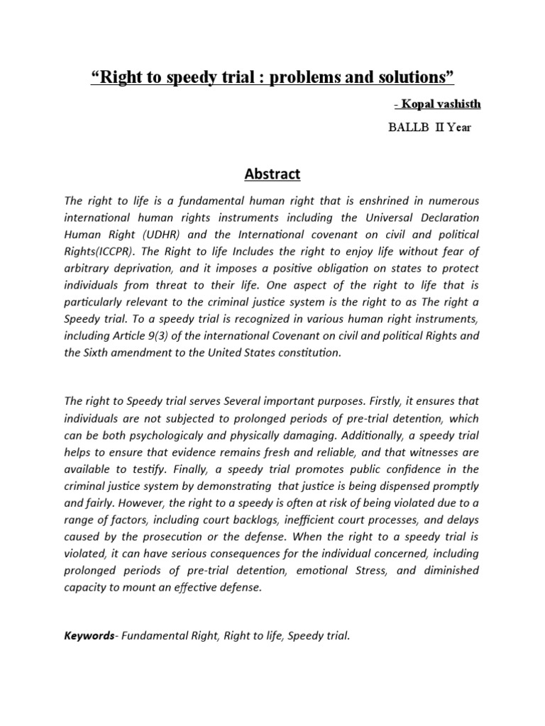 Right To Speedy Trial | PDF | Human Rights | Sixth Amendment To The ...