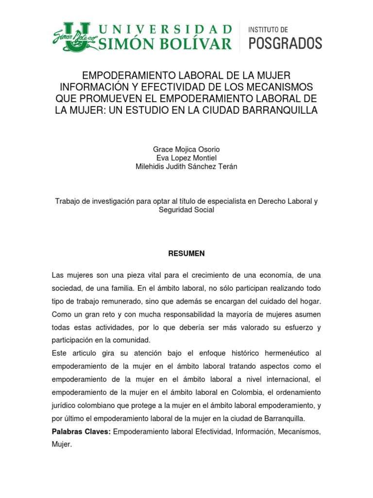 Empoderamiento Laboral Mujer Resumen | PDF