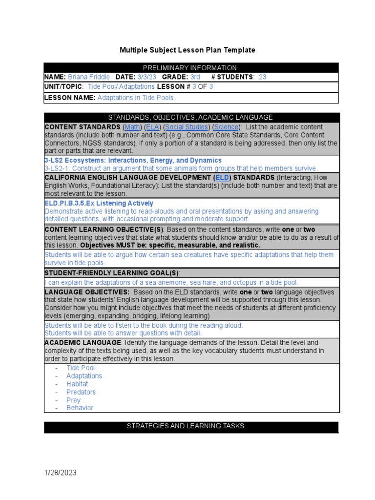 lesson plan template 2022-2023 2 | PDF | Learning | Cognition