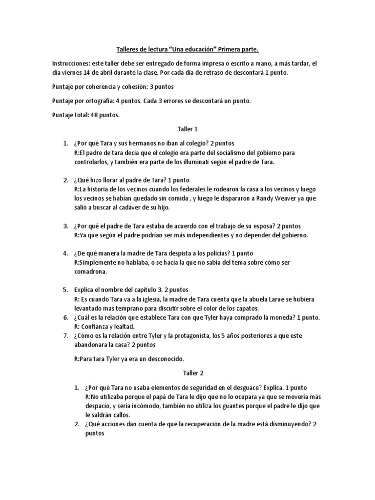 Talleres de Lectura - Una Educacion 1 | PDF