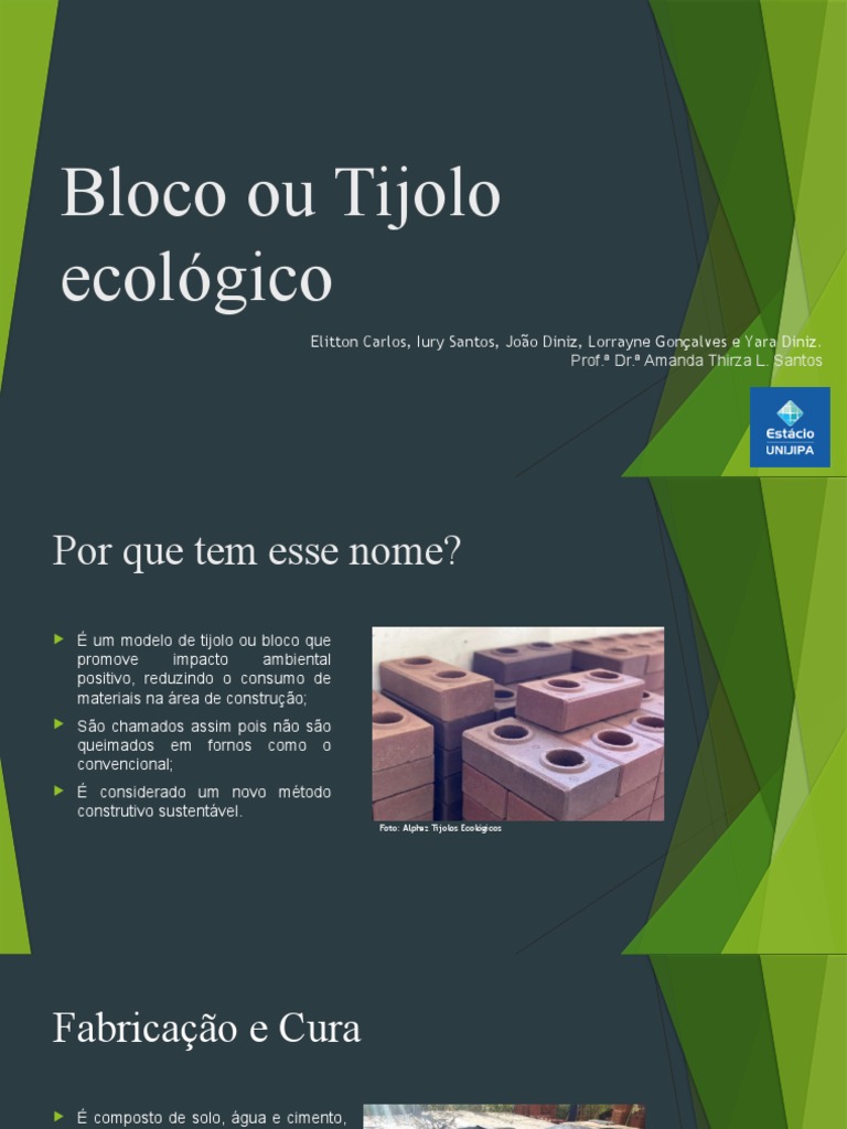 Slide Bloco ou Tijolo ecológico | PDF | Cimento | Tijolo