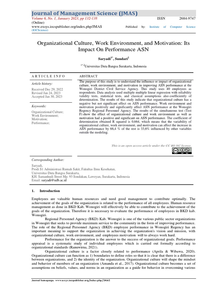 Organizational Culture, Work Environment, and Motivation: Its Impact On ...