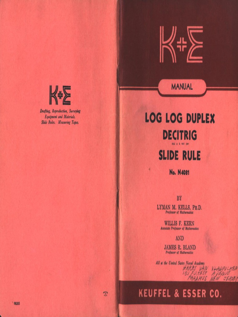 Keuffel+Esser Manual: Log Log Duplex Decitrig Slide Rule No. N4081 | PDF