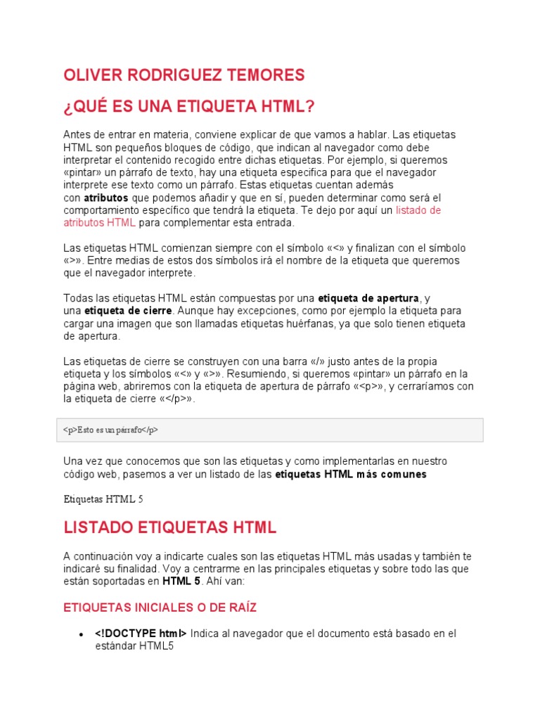 Etiquetas HTML | Descargar gratis PDF | HTML | Red mundial