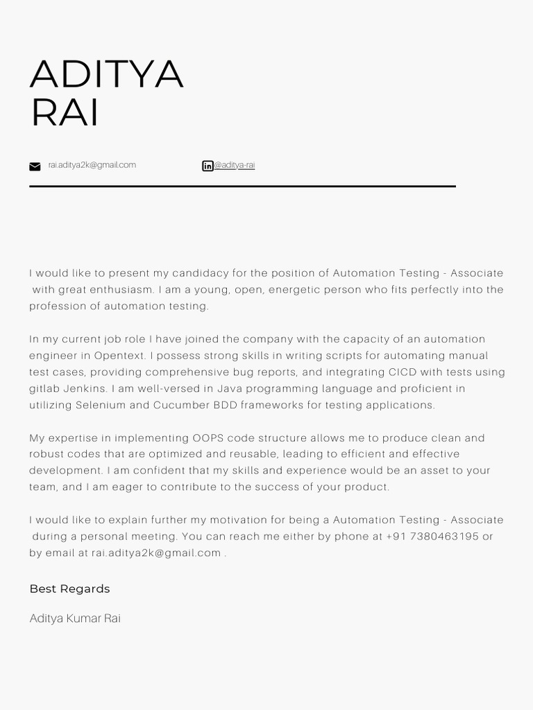 JP Morgan Chase & Co. Cover Letter - Automation Testing | PDF
