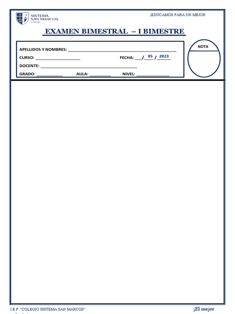 Formato de Examen Bimestral - I Bim. | PDF