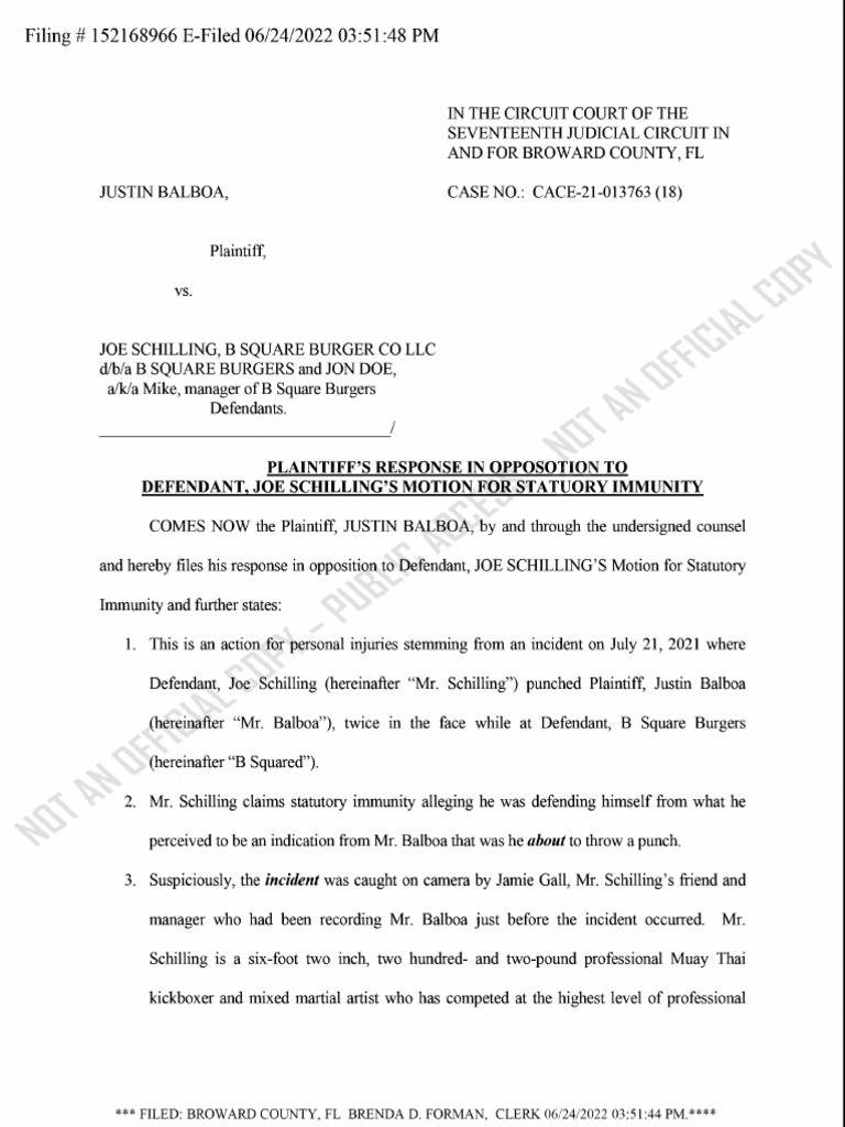 Balboa vs. Schilling: Injury Lawsuit Response | PDF | Burden Of Proof ...