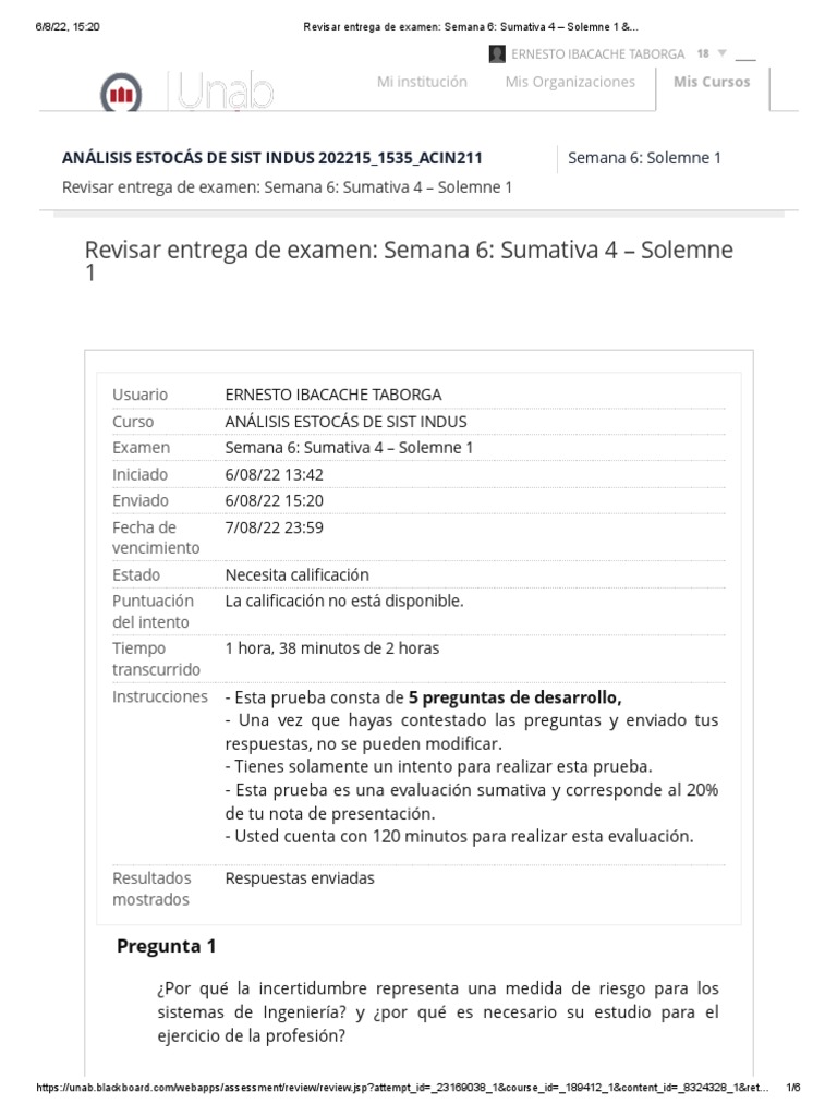 Revisar Entrega de Examen - Semana 6 - Sumativa 4 - Solemne 1 &.. | PDF | Bebidas Fermentadas ...